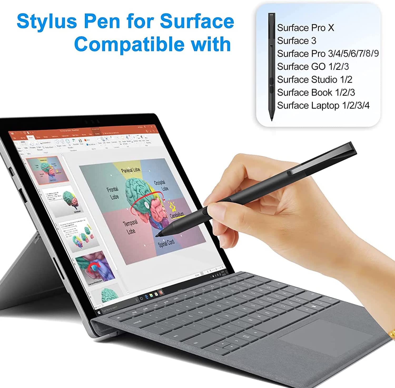 Stylus Pen for Microsoft Surface Pro 9/8/7, Compatible with Surface Pro X/9/8/7/6/5/4/3, Surface Go 3/2, Surface Laptop 5/4/3/2, Surface Book 3/2, Palm Rejection 1024 Pressure (Black)