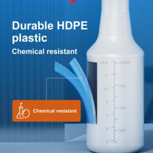 Veco Spray Bottle (5 Pack,16 Oz) with Measurements and Adjustable Nozzle(Mist & Stream Mode), HDPE Plastic Spray Bottles for Cleaning Solution, Household/Commercial/Industrial Use, No Leak and Clog