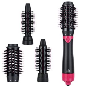 hot air brush, hair dryer brush,3 in 1 interchangerable hair dryer & volumizer,ceramic negative ion curling dryer styler brush with 3 brush heads (rose black)