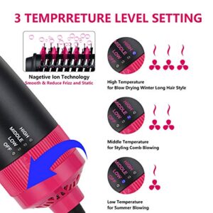 Hot Air Brush, Hair Dryer Brush,3 in 1 Interchangerable Hair Dryer & Volumizer,Ceramic Negative Ion Curling Dryer Styler Brush with 3 Brush Heads (Rose Black)