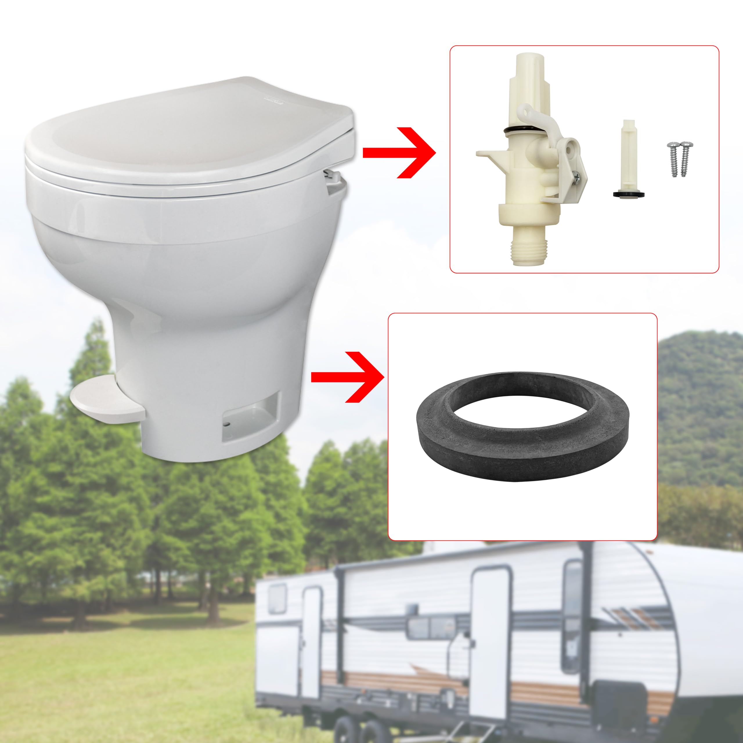 13168 Upgraded RV Toilet Water Valve Kit, Compatible with Thetford Aqua Magic IV Toilets High and Low Models