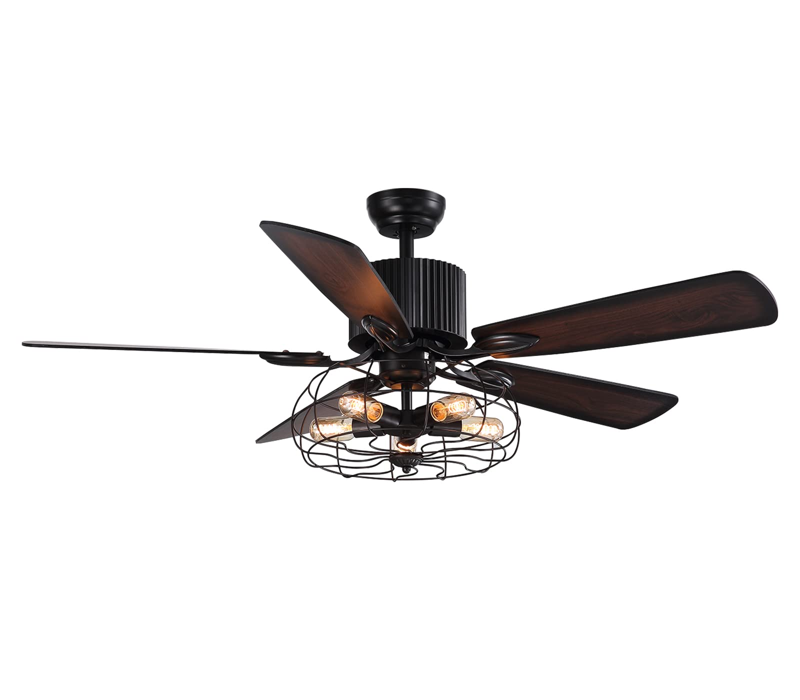 NOXARTE 52 inch Farmhouse Industrial Ceiling Fan with Light and Remote, Vintage Black Cage Fandelier, 5 Reversible Blades Chandelier Fans Light Kit for Bedroom Living Room, Quiet Motor