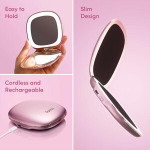 Fancii Compact Makeup Mirror with Natural LED Lights, 1x/ 10x Magnifying - Rechargeable, Portable, Lighted 4” Hand Mirror for Travel and Purses, Mila (Rose Gold)