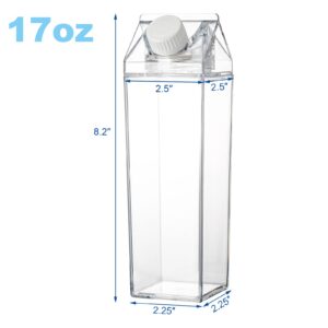 yarlung 6 Pack Milk Carton Water Bottle, 17 Oz Clear Plastic Milk Box Portable Square Juice Bottle for Outdoor Sports Travel Camping