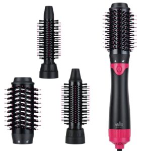 hot air brush, hair dryer brush, 3 in 1 interchangerable hair dryer & volumizer, ceramic negative ion curling dryer styler brush with 3 brush heads （gray）