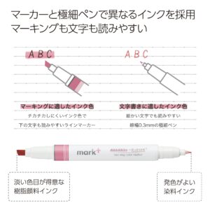 KOKUYO Mark+ Two Way Color Marker, 5-Pack(Pink, Blue, Green, Purple, and Yellow) PM-MT200-5S