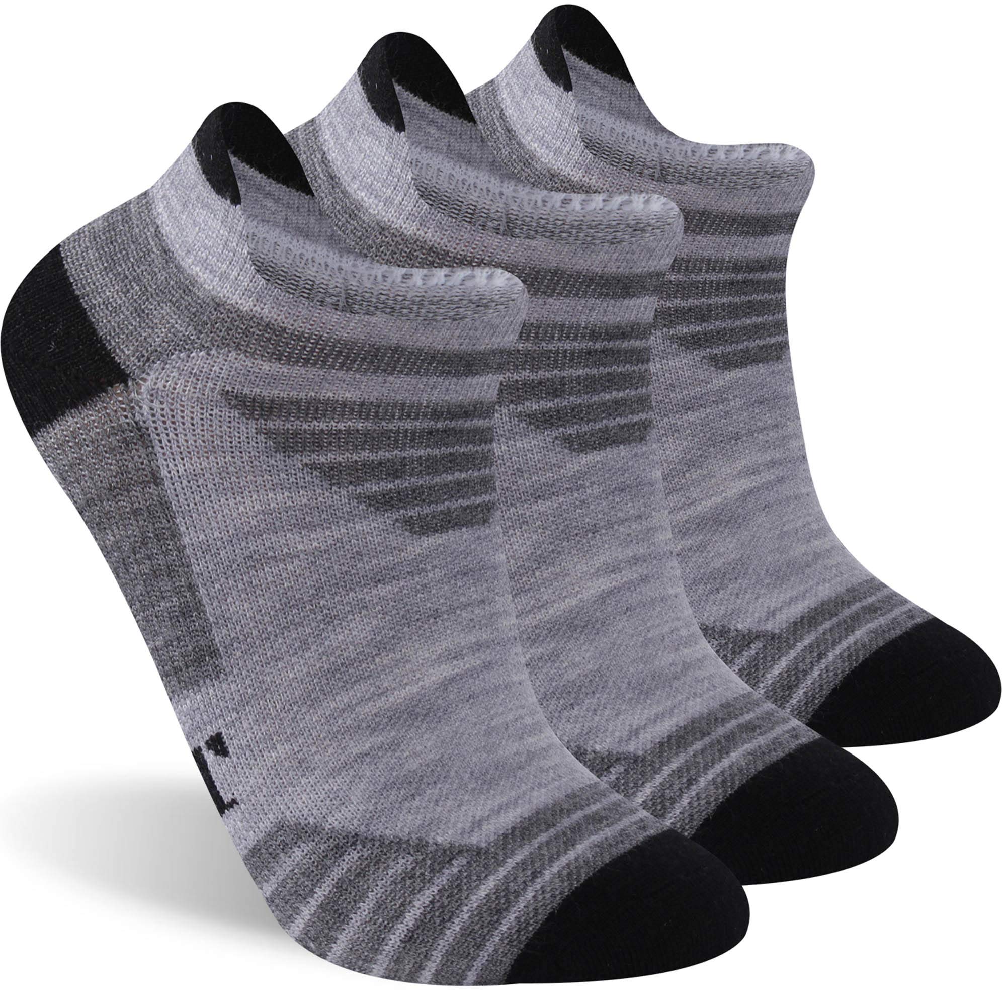 RTZAT 90% Merino Wool Athletic Running Tennis Ultra-Light Ankle Low Cut No Show Cushioned Socks for Men & Women, Medium, Black&Gray