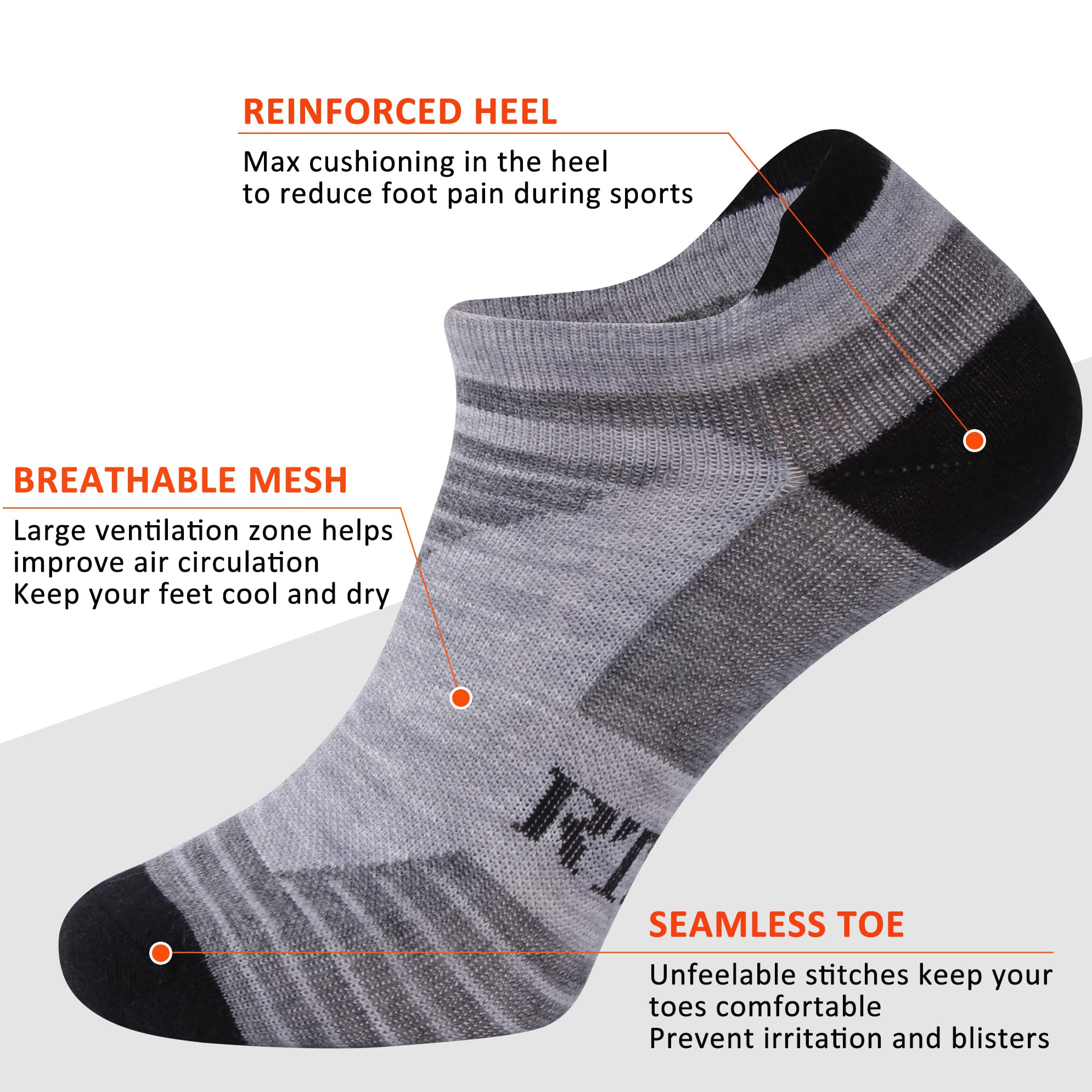 RTZAT 90% Merino Wool Athletic Running Tennis Ultra-Light Ankle Low Cut No Show Cushioned Socks for Men & Women, Medium, Black&Gray