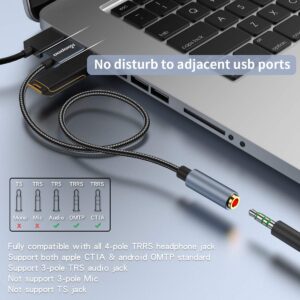 USB to 3.5mm Jack Audio Adapter, KOOPAO 2in1 External USB Sound Card, 3.5mm Aux to USB to Audio Jack Sound Adapter Support CTIA OMTP Headphone TRRS Jack for PC Windows 10 PS4 Laptop Mac