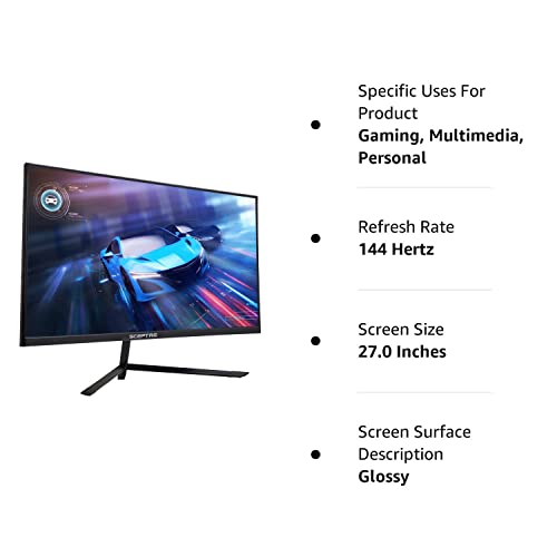 Sceptre 27-inch FHD 1080p IPS LED Gaming Monitor 1ms HDMI x3 DisplayPort up to 144Hz AMD FreeSync Premium Build-in Speakers, Edgeless Machine Black (E275B-FPN168)