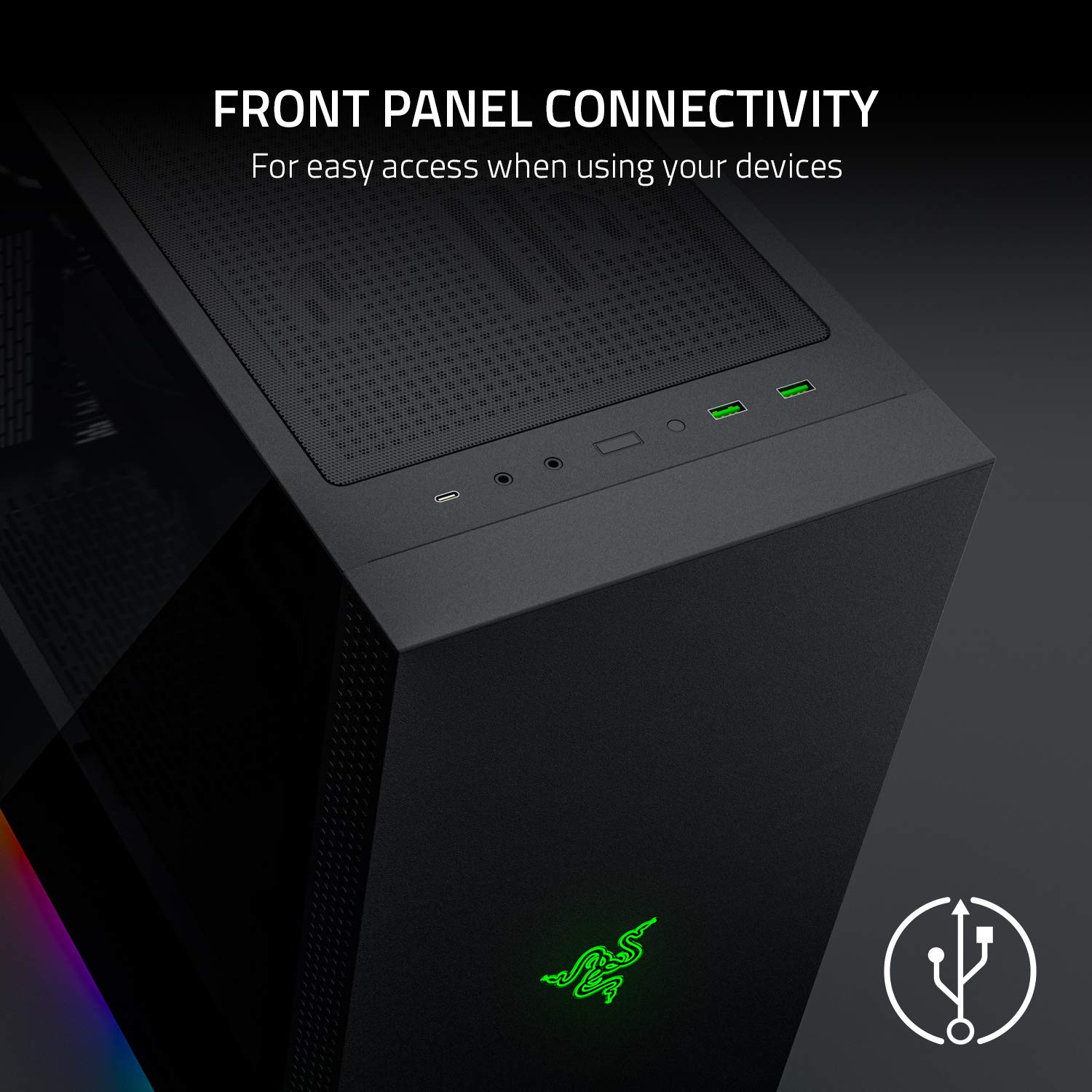 Razer Tomahawk ATX Mid-Tower Gaming Case: Dual-Sided Tempered Glass Swivel Doors, Ventilated Top Panel, Chroma RGB Underglow Lighting, Built-in Cable Management, Classic Black