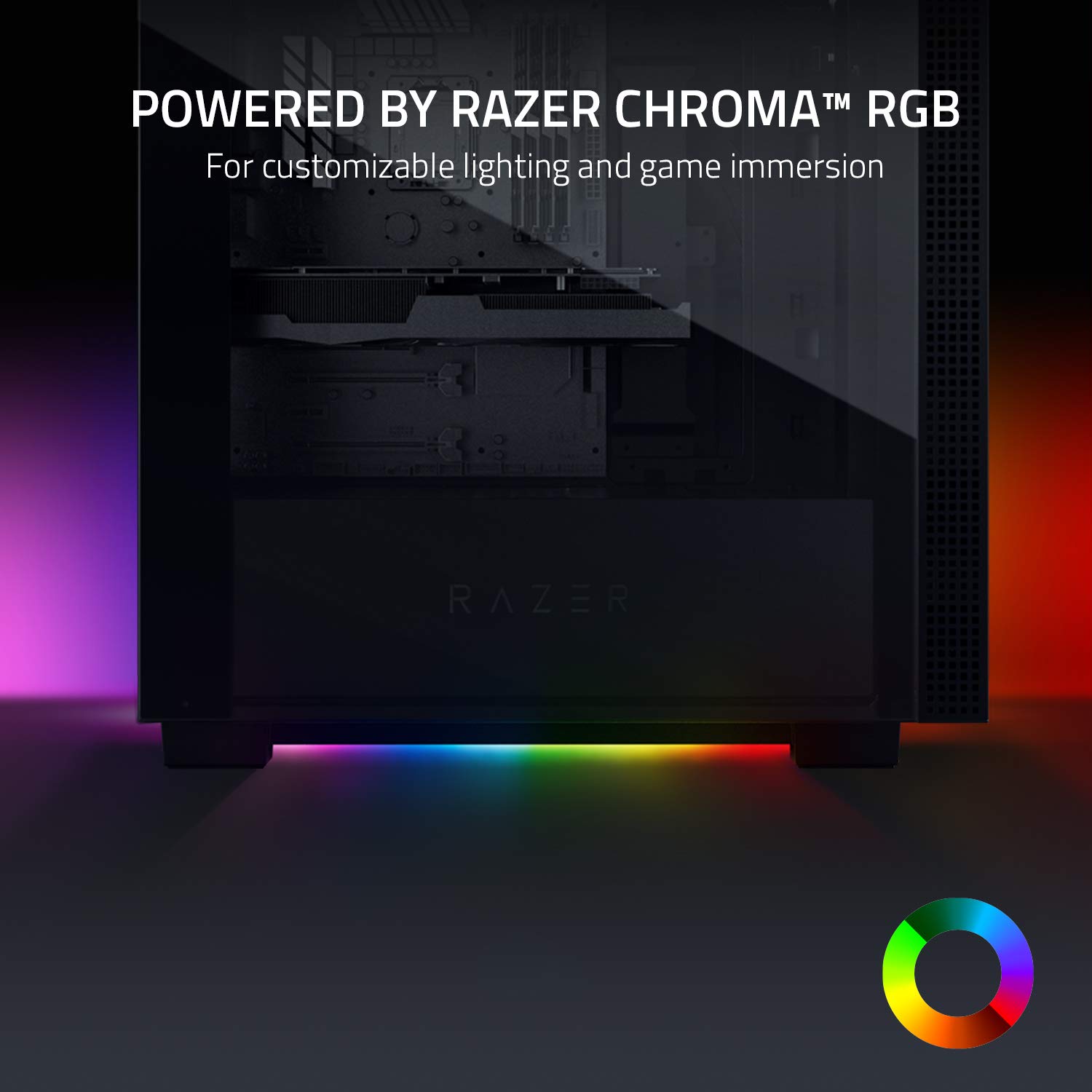 Razer Tomahawk ATX Mid-Tower Gaming Case: Dual-Sided Tempered Glass Swivel Doors, Ventilated Top Panel, Chroma RGB Underglow Lighting, Built-in Cable Management, Classic Black