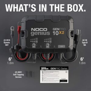 NOCO Genius GENPRO10X2, 2-Bank, 20A (10A/Bank) Smart Marine Battery Charger, 12V Waterproof Onboard Boat Charger, Battery Maintainer and Desulfator for AGM, Lithium (LiFePO4) and Deep-Cycle Batteries