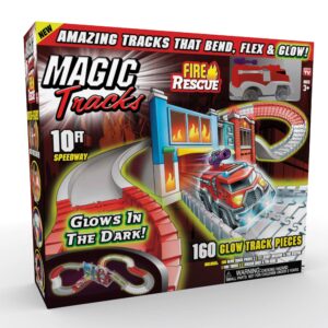 ontel magic tracks fire rescue glow in the dark racetrack set with 10 feet of speedway