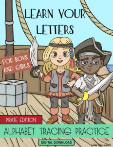 learn your letters alphabet tracing practice for boys and girls pirate edition worksheets | digital download abc handwriting practice | coloring sheets included | uppercase and lowercase