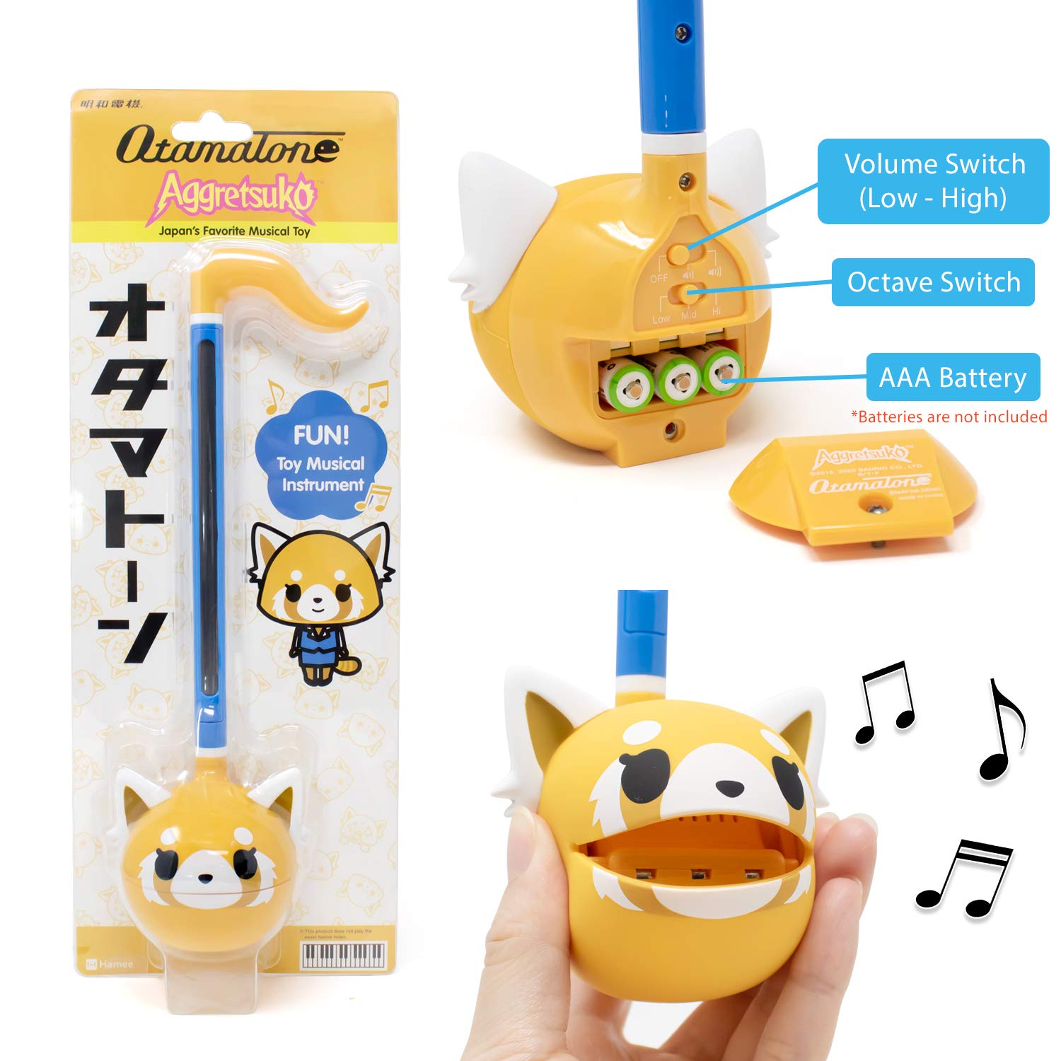 Otamatone Classic Aggretsuko Happy Sweet [Officially Licensed Sanrio] Japanese Character Electronic Musical Instrument Portable Synthesizer from Japan Maywa Denki for Children Kids and Adults Gift