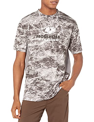 Staghorn Mens Mossy Oak Fishing Short Sleeve Camo Shirt, Aqua Manta, Large