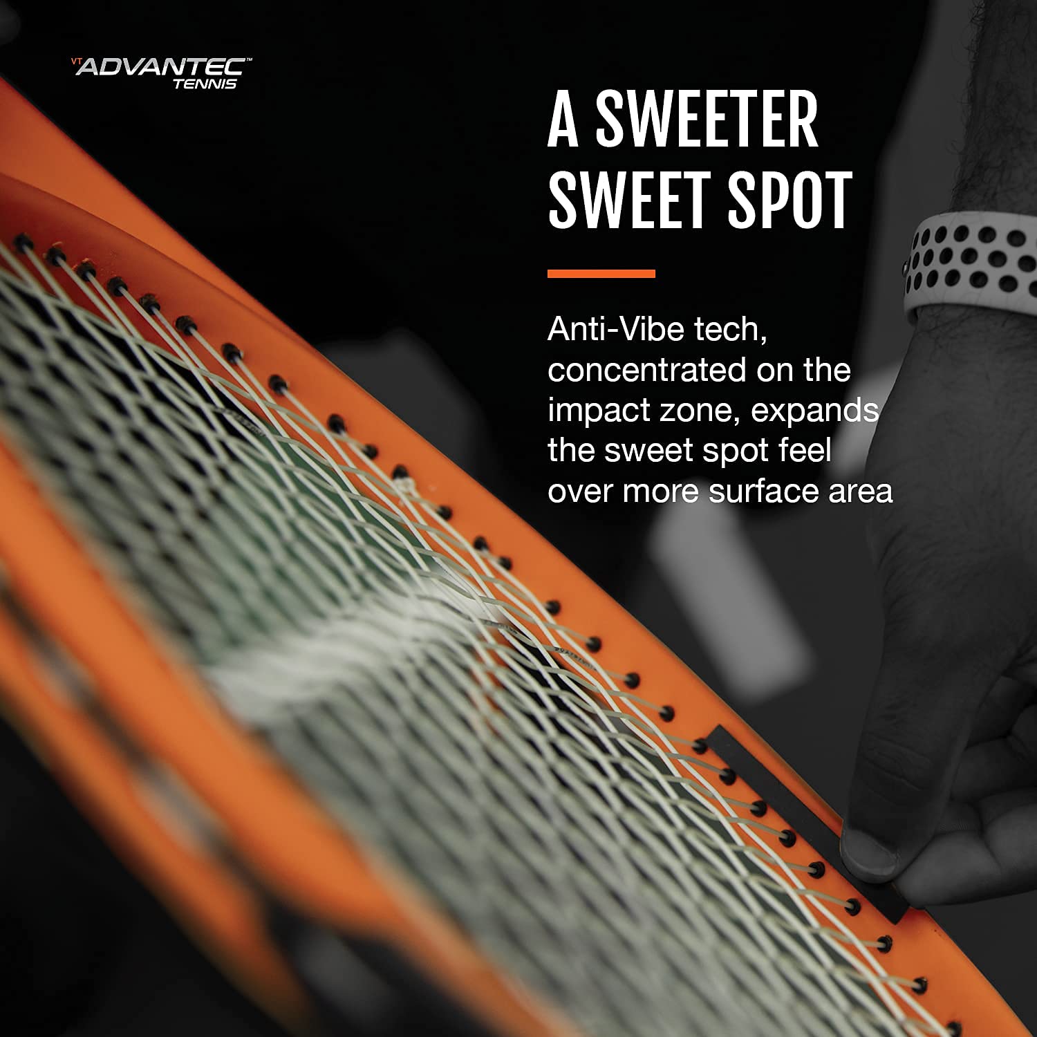 VT Advantec Anti-Vibe Strips – Tennis Racket Vibration Dampener – Absorb and Reduce Vibration – Maximize Control and Stability – Expand Sweet Spot and Prevent Injuries – Carbon Black – Pack of 4