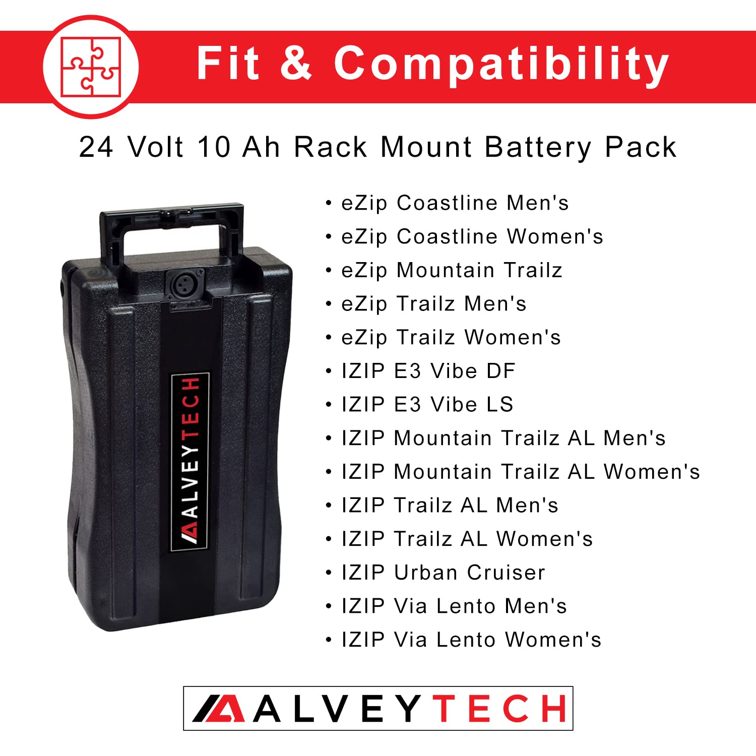 AlveyTech 24 Volt 10 Ah Rack Mount Battery Pack for Currie eZip and IZIP Electric Power Bike - Compatible with Other eBike, Bicycle, Bikes, and Scooter Replacement Parts, x2 AGM SLA 12V 10A Batteries