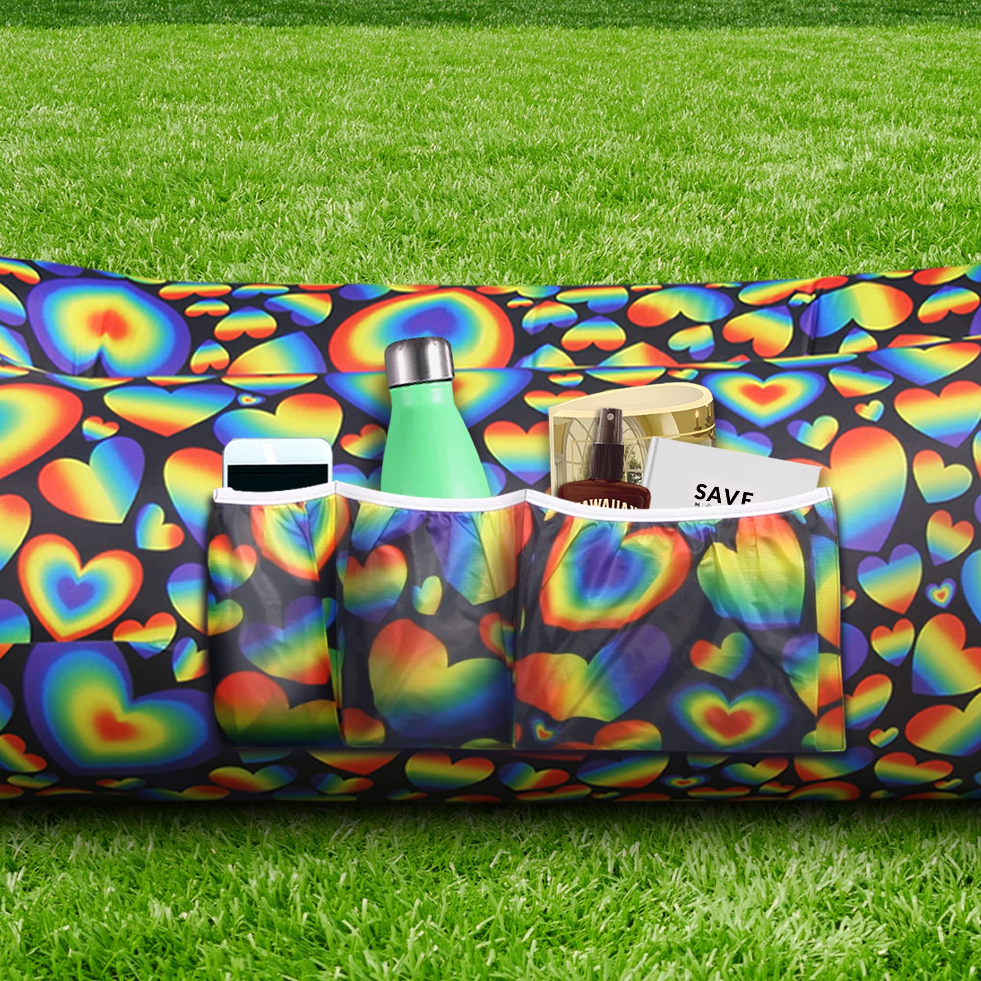 Nevlers Inflatable Lounger Air Sofa - Portable Inflatable Couch for Camping, Outdoor Movie Seating | Easy to Use Air Couch Inflatable Chair Camping Accessories - Rainbow Hearts Design Inflatable Sofa