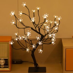 tybeeu 20 inch cherry blossom bonsai tree, 40 led warm white lights, with 24v ul listed adapter and metal base, ideal as night lights, standard version