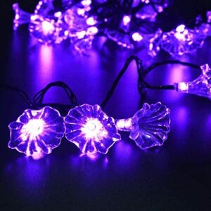 uwy solar glory flower, solar flower string 15.7ft/4.8m 20 led solar morning glory flower string lights waterproof for home indoor garden lawn patio trees weddings (purple)