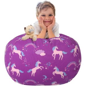 aubliss stuffed animal bean bag storage chair (purple unicorn, medium (32''))