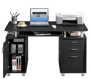 computer desk 45" for home office study writing table, 15mm mdf gaming desk with 1 cabinet and 3 drawers (black)