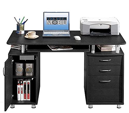 Computer Desk 45" for Home Office Study Writing Table, 15mm MDF Gaming Desk with 1 Cabinet and 3 Drawers (Black)