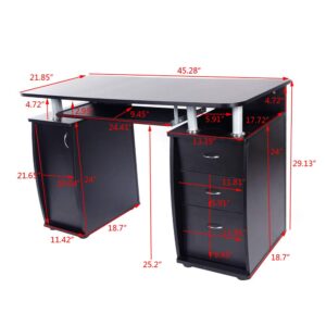 Computer Desk 45" for Home Office Study Writing Table, 15mm MDF Gaming Desk with 1 Cabinet and 3 Drawers (Black)