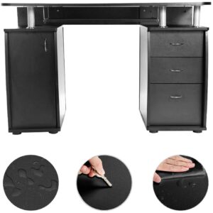 Computer Desk 45" for Home Office Study Writing Table, 15mm MDF Gaming Desk with 1 Cabinet and 3 Drawers (Black)