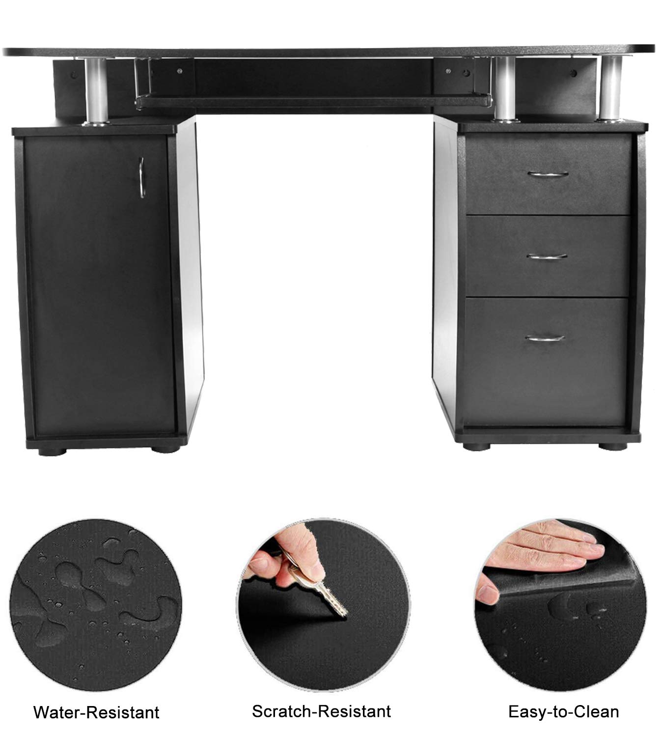 Computer Desk 45" for Home Office Study Writing Table, 15mm MDF Gaming Desk with 1 Cabinet and 3 Drawers (Black)