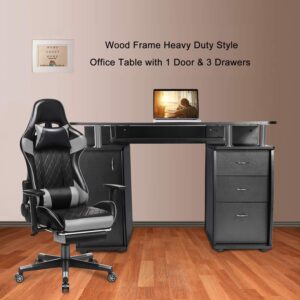 Computer Desk 45" for Home Office Study Writing Table, 15mm MDF Gaming Desk with 1 Cabinet and 3 Drawers (Black)