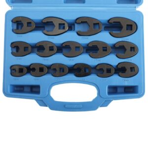 KUNTEC 15 Piece Crowfoot Flare Nut Wrench Set Metric Tool Kit for 3/8inch and 1/2inch Drive Ratchet 8mm to 24mm