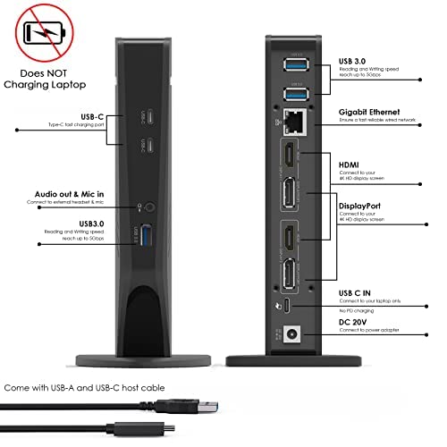 WAVLINK USB 3.0 Universal Laptop Docking Station Dual 5K/4K@60Hz Monitors Display for USB-C and USB-A Windows, MacOS, ChromeOS (2 HDMI & 2 Display Port, Gigabit Ethernet, 5 USB 3.0,Audio)