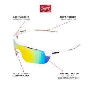 Rawlings 134 Kids Sunglasses for Baseball and Youth Softball Sunglasses - 100% UV Lightweight Poly Lens with Stylish Shield Lenses(White/Orange)