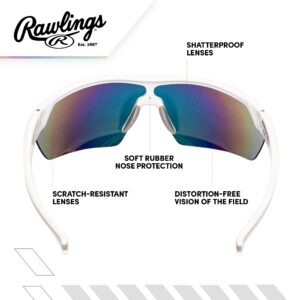 Rawlings 134 Kids Sunglasses for Baseball and Youth Softball Sunglasses - 100% UV Lightweight Poly Lens with Stylish Shield Lenses(White/Orange)