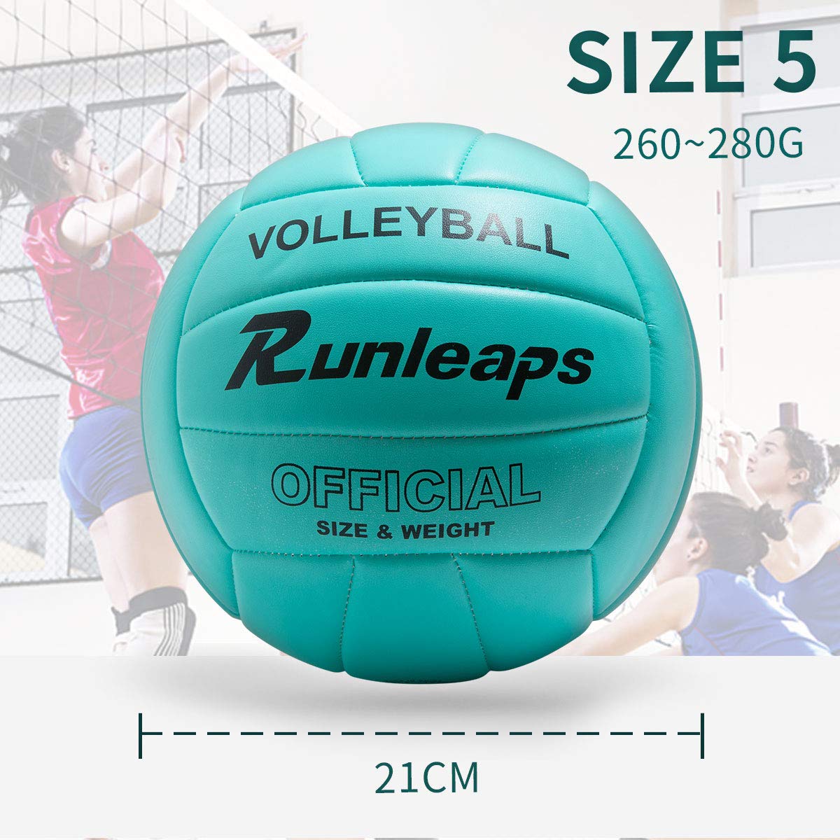 Runleaps Volleyball, Waterproof Indoor Outdoor Volleyball for Beach Game Gym Training (Official Size 5, Blue)