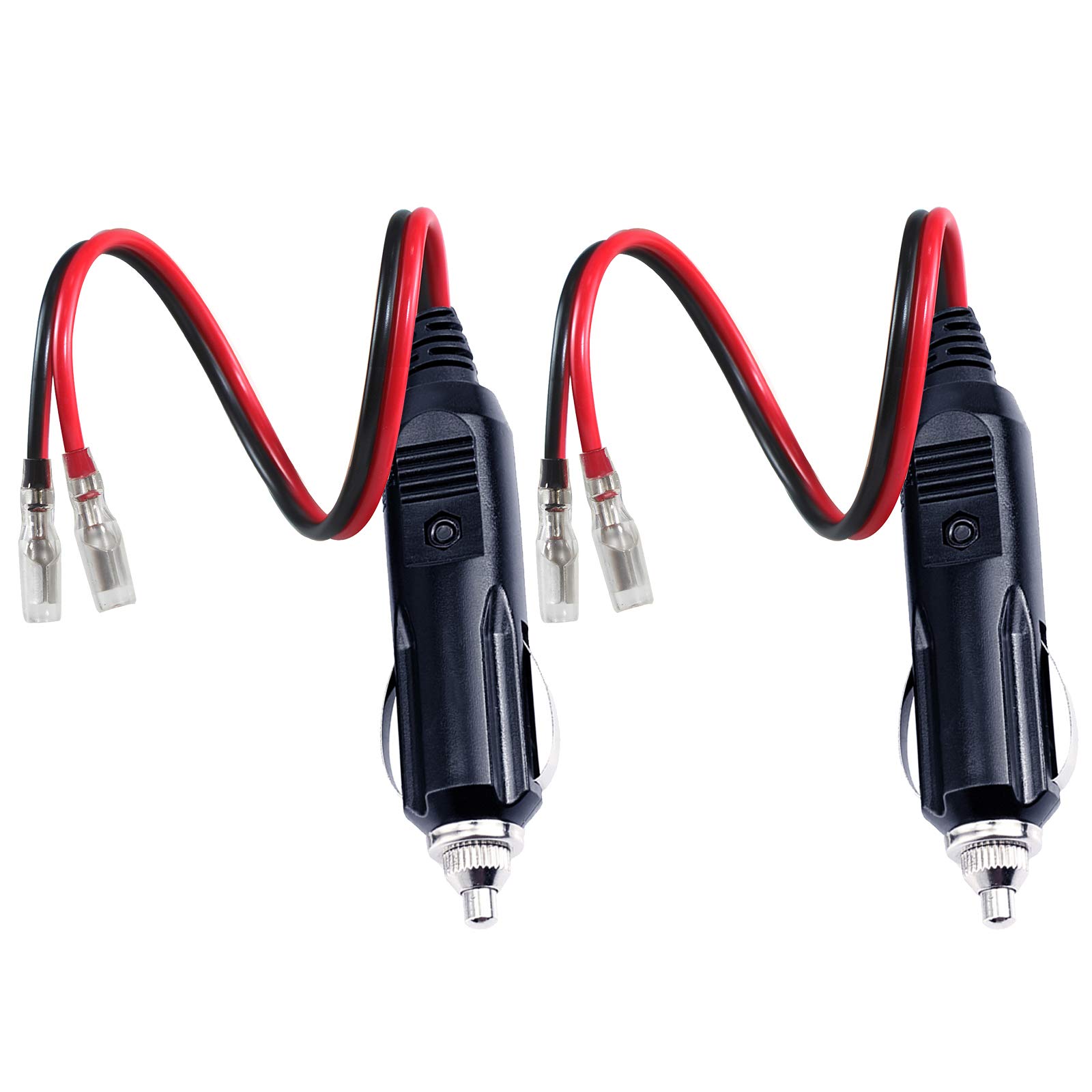 [2 PACK] 12v 12Volt Replacement Cigarette Lighter Male Plug with Leads - Car Adapter Dc Battery Charger Kit Connectors Cigar Plugs Power Supply Accessories Heavy Duty Cord Auto Cable Led Light 15Amp