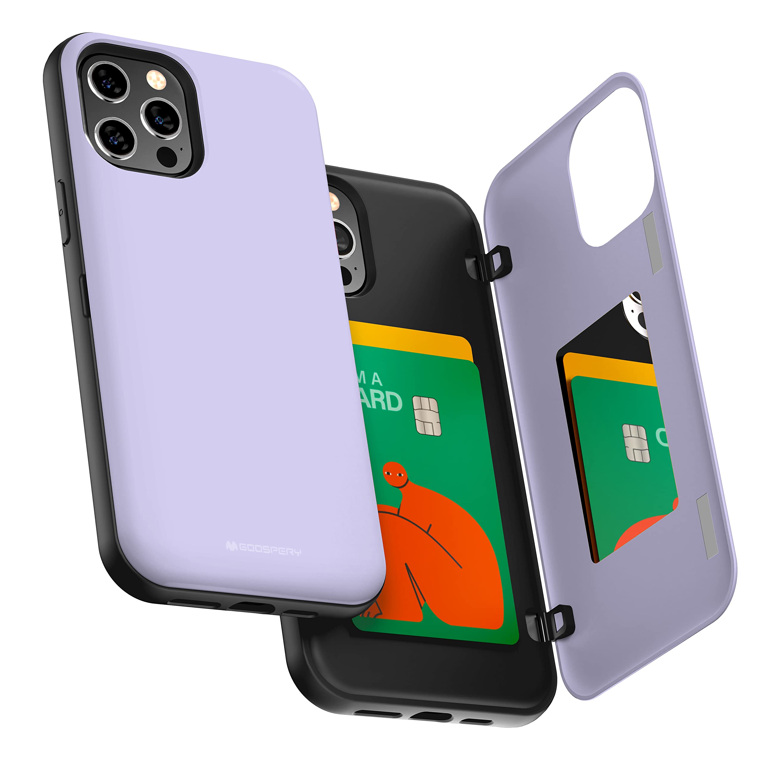 GOOSPERY for iPhone 12 Pro Max 6.7"(2020) Card Holder Wallet Case, Easy Magnetic Door Closure Protective Dual Layer Bumper Sturdy Phone Back Cover with Hidden Mirror - Purple