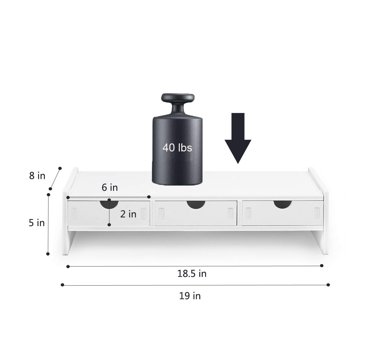 Monitor Stand Riser, Computer Laptop Riser Shelf with 3 Organizer Drawers (White, 19.5"L x 7.5"W x 4.7"H) (White)