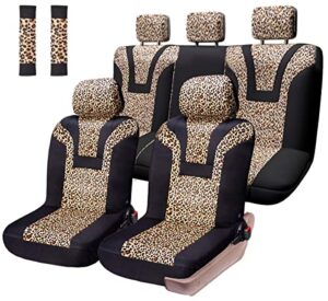 coolbebe leopard car seat covers - cheetah pattern integrated auto seat cover car protector interior accessories, airbag compatible, universal fits for cars, suv, truck, full set