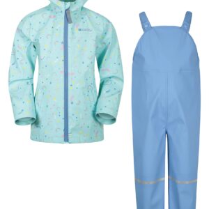 Mountain Warehouse Kids Raindrop Waterproof Rain Jacket & Pants Set Teal 3T-4T