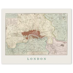 vintage london england map prints, 1 (11x14) unframed photos, wall art decor gifts for home office literature studio lounge shop garage english school student teacher coach world travel geography fans