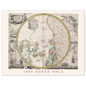 vintage north pole replica map prints, 1 (11x14) unframed photos, wall art decor gifts for home geography office studio library lounge school science college student teacher coach world explorer fans