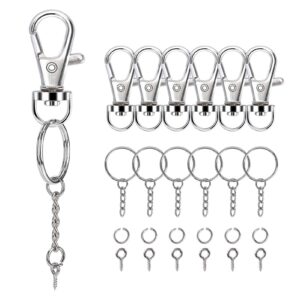 160pcs swivel snap hook with key chain rings set- 40pcs swivel lobster clasp, 40pcs key rings with chain, 40pcs jump rings and 40pcs screw eye pins for keychain lanyard, crafts and jewelry making