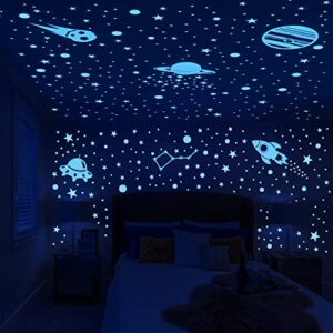 Glow in The Dark Stars for Ceiling, 621 Pcs 3D Glowing Wall Decor Stickers Starry Sky Shining Decoration Perfect for Kids Bedroom Bedding Room Gifts,Christmas Stocking Stuffers for Kids