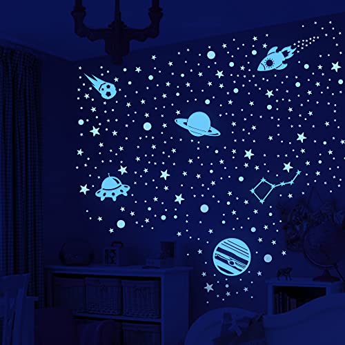 Glow in The Dark Stars for Ceiling, 621 Pcs 3D Glowing Wall Decor Stickers Starry Sky Shining Decoration Perfect for Kids Bedroom Bedding Room Gifts,Christmas Stocking Stuffers for Kids