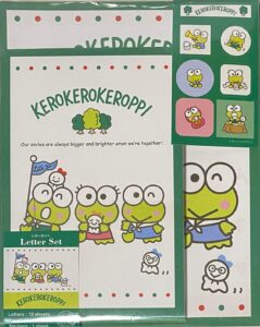 sanrio kerokerokeroppi letter set 12 writing paper + 6 envelopes + 7 stickers stationary japan (three brothers)