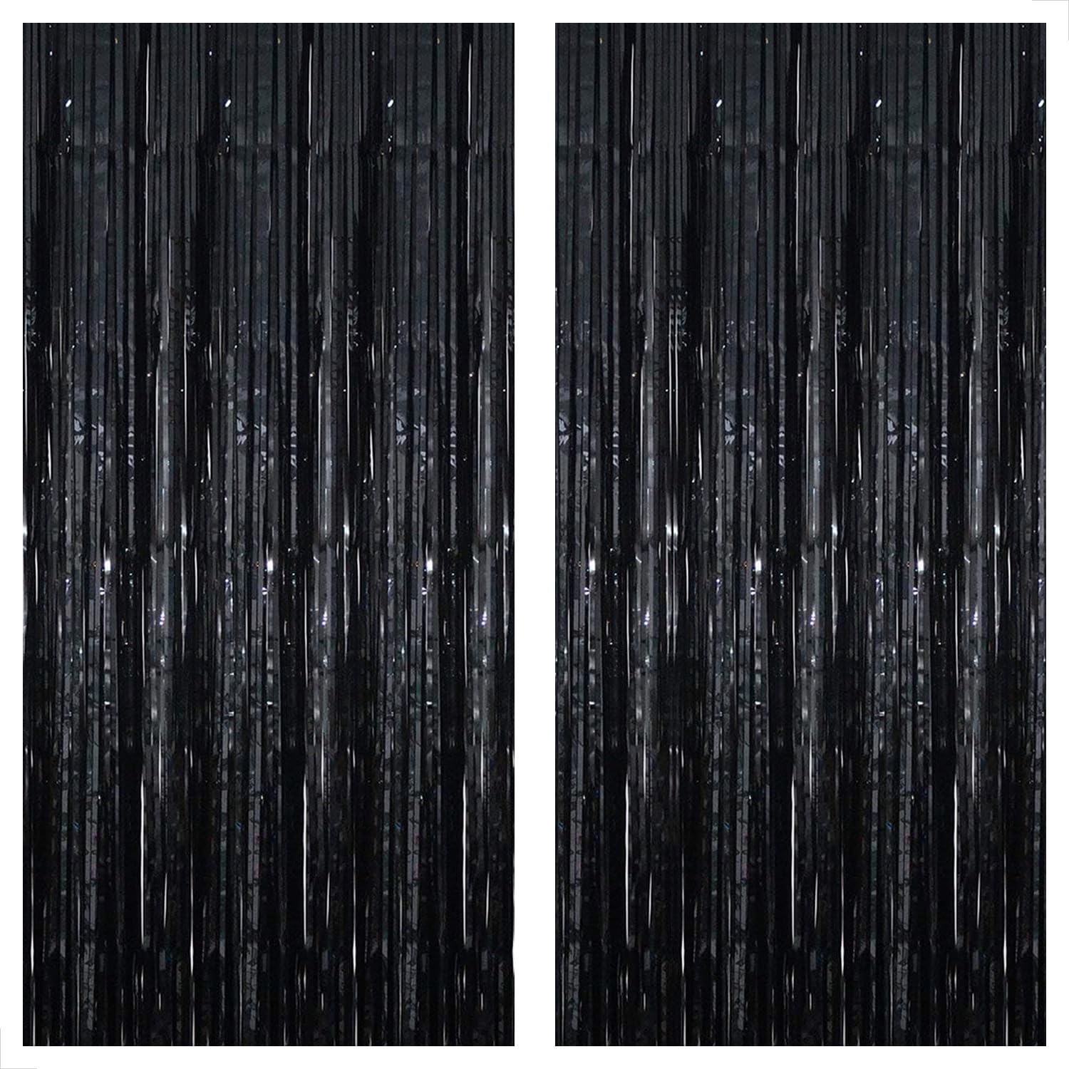 KatchOn XtraLarge Foil Black streamers - 3.2x10 Feet, Pack of 2 | Black Backdrop for Black Birthday Decorations | Black Backdrop Curtain, Black Fringe Backdrop for Graduation Decorations Class of 2024